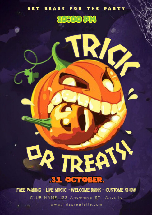 Purple Illustrative Trick Or Treats Halloween Template | PosterMyWall