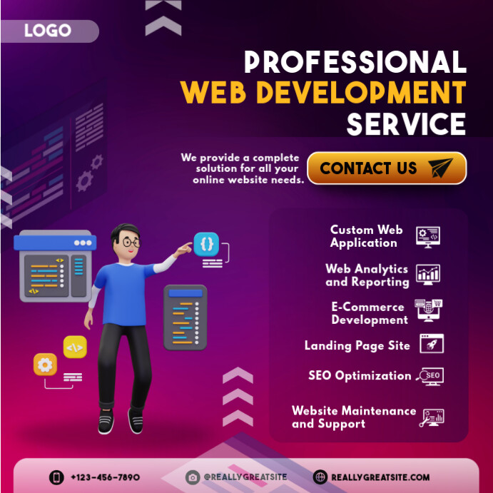 Purple Illustrative Web Development Services Template | PosterMyWall