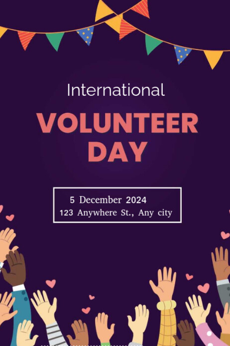 Purple International Volunteer Day Poster Template | PosterMyWall