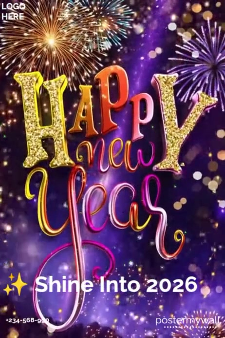 Plantilla de Purple Joyful 🎆 Happy New Year Sparkle Celebration Video ...
