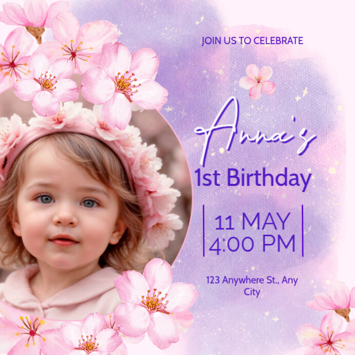 Purple Joyful 1st Birthday Instagram Post Template | PosterMyWall