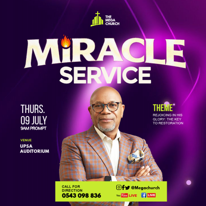 Purple Joyful 3D Miracle Service Church Event Flyer Instagram Template ...