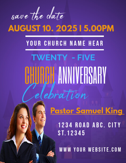 Copy of Purple Joyful Anniversary Church Celebration Flyer (us Letter ...