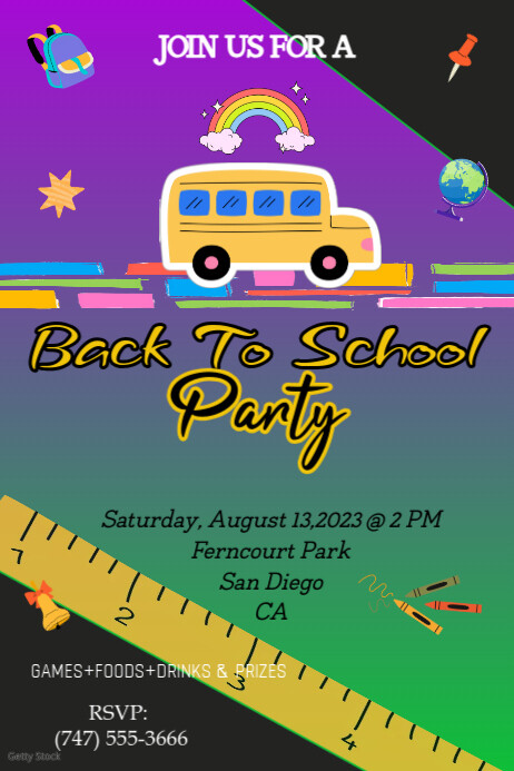 Purple Joyful Back To School Party Poster Template | PosterMyWall