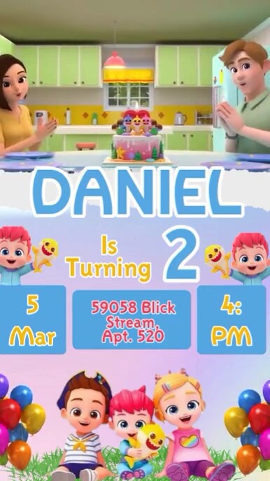 Purple Joyful Bebefinn Animated Birthday Invitation Instagram Reel ...