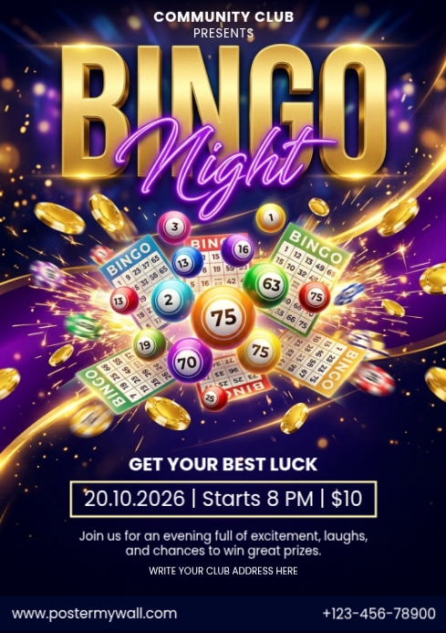Purple Joyful Bingo Night Event A4 Template | PosterMyWall
