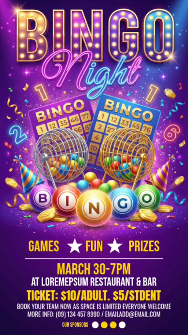 Plantilla de Purple Joyful Bingo Night Event Instagram Story | PosterMyWall