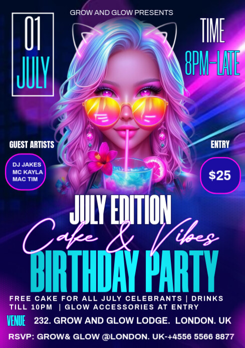 Purple Joyful Birthday A4 Template | PosterMyWall