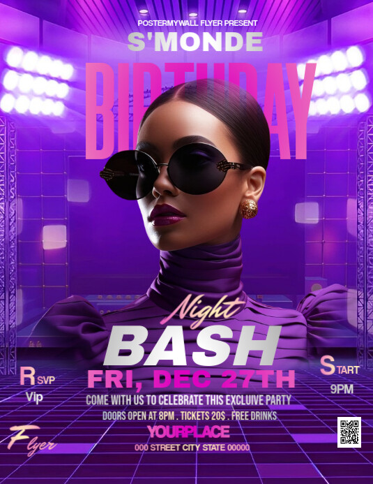 Copy of Purple Joyful Birthday Night Bash Flyer (us Letter) | PosterMyWall