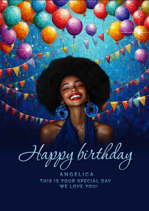 Purple Joyful Blue And Colorful Happy Birthday A4 Template | PosterMyWall