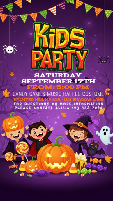 Purple Joyful Children Halloween Party Instagram Story Template ...