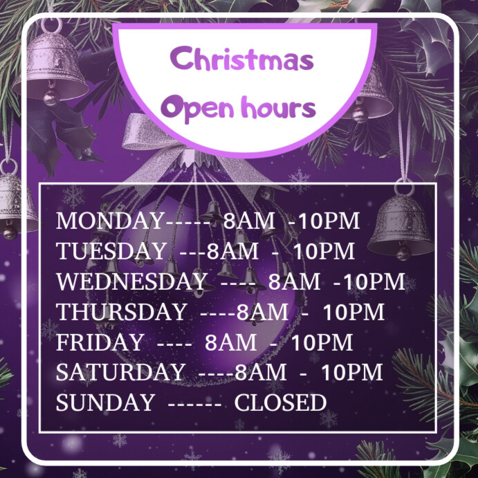 Purple Joyful Christmas Opening Hours 2025 Purple Background Instagram ...
