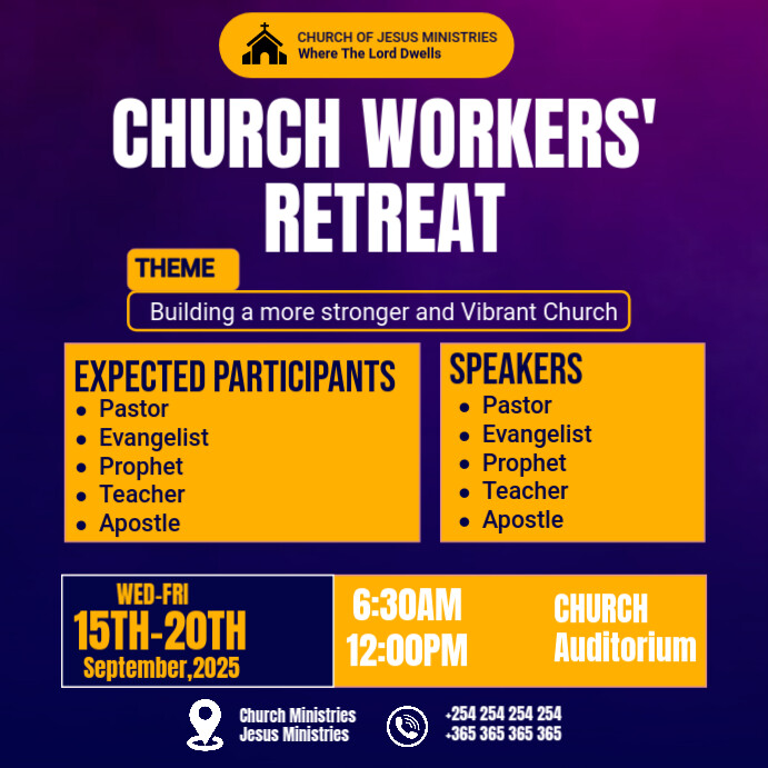 Purple Joyful Church Workers Retreat Instagram Post Template | PosterMyWall