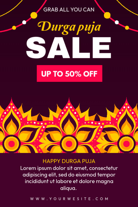 Purple Joyful Durga Puja Sale Ads Poster Poster Template | PosterMyWall