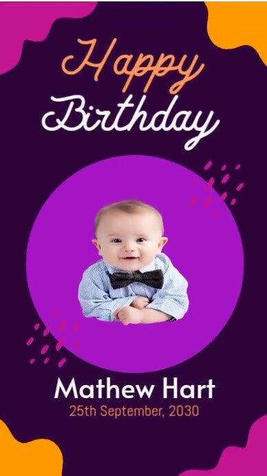 Purple Joyful Editable Happy Birthday Greeting Video With Photo Digital ...