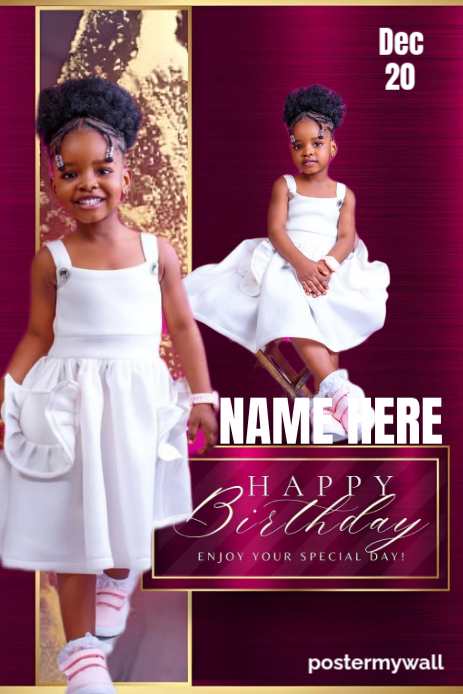 Purple Joyful Elegant Kids Birthday Photo Poster Template | Editable ...
