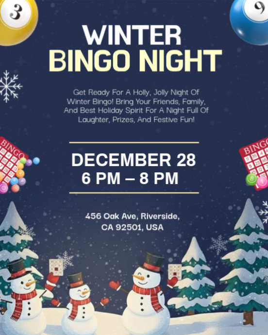 Purple Joyful Festive Winter Bingo Night Event Flyer Template - Holiday ...