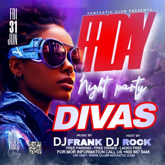 Purple Joyful Friday Divas Night Party Square (1:1) Template | PosterMyWall