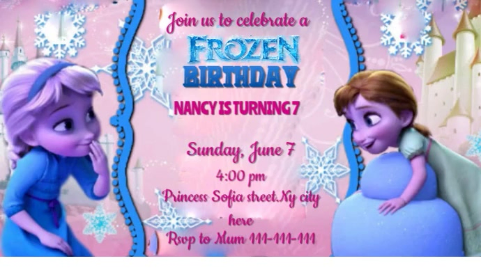 Purple Joyful Frozen Birthday Invitation Digital Display (16:9 ...