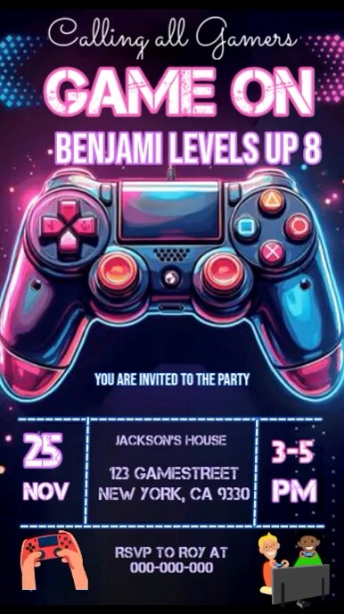 Purple Joyful Game Player Birthday Digital Display (9:16) Template ...