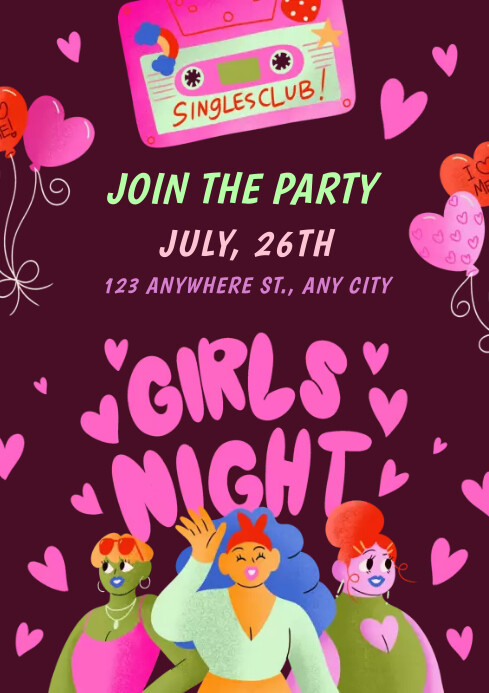 Purple Joyful Girls Night A4 Template | PosterMyWall