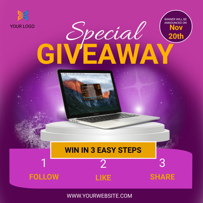 Plantilla de Purple Joyful Giveaway Poster Instagram Post | PosterMyWall