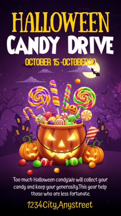 Copy of Purple Joyful Halloween Candy Drive Instagram Story | PosterMyWall