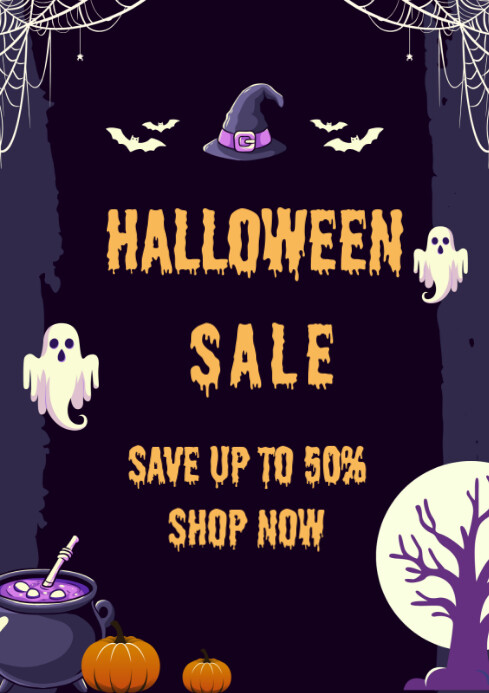 Purple Joyful Halloween Sale Template A4 | PosterMyWall