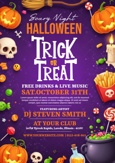Purple Joyful Halloween Trick Or Treat Design Template A4 | PosterMyWall