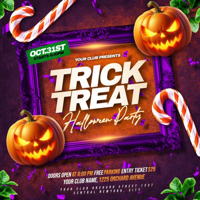 Purple Joyful Halloween Trick Or Treat Instagram Post Template ...