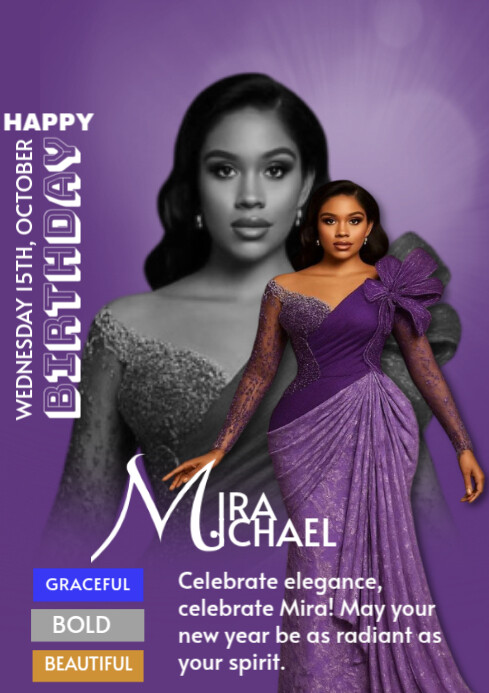 Purple Joyful Happy Birthday Celebration A4 Template | PosterMyWall