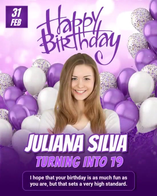Purple Joyful Happy Birthday Greeting Instagram Portrait Template ...