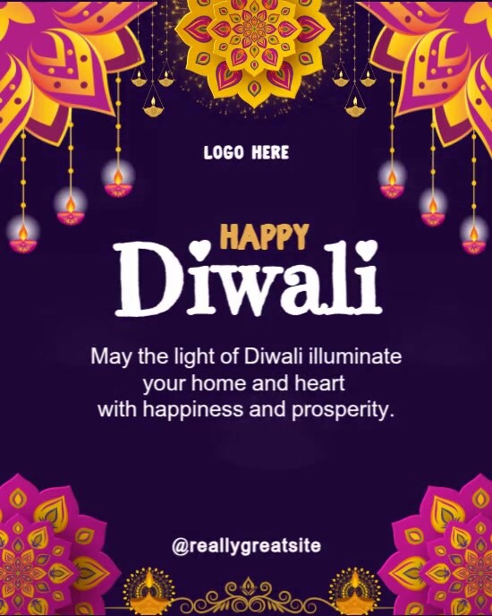 Purple Joyful Happy Diwali Card Instagram Portrait Template | PosterMyWall