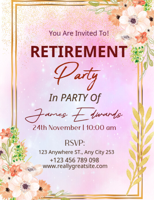 Purple Joyful Happy Retirement Card Flyer (us Letter) Template ...