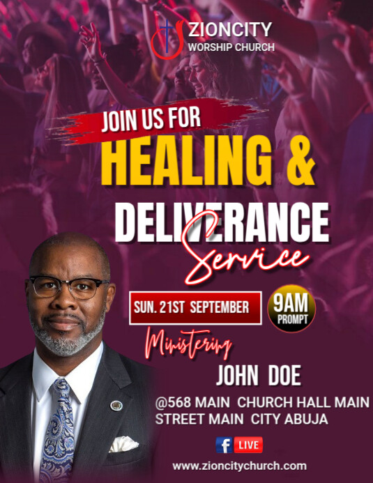 Purple Joyful Healing And Deliverance Sunday Service Flyer (us Letter ...