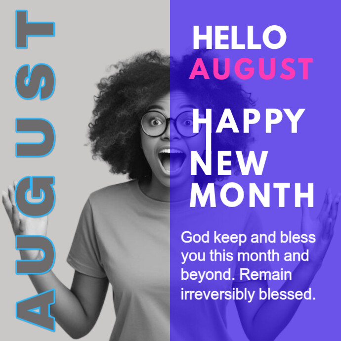 Purple Joyful Hello August - New Month Instagram Post Template ...
