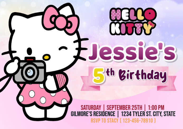 Purple Joyful Hello Kitty Birthday A4 Template | PosterMyWall
