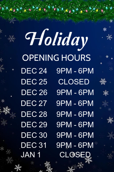 Purple Joyful Holiday Opening Hours Poster Template | PosterMyWall