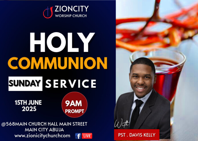 Purple Joyful Holy Communion Sunday Service Postcard Template ...