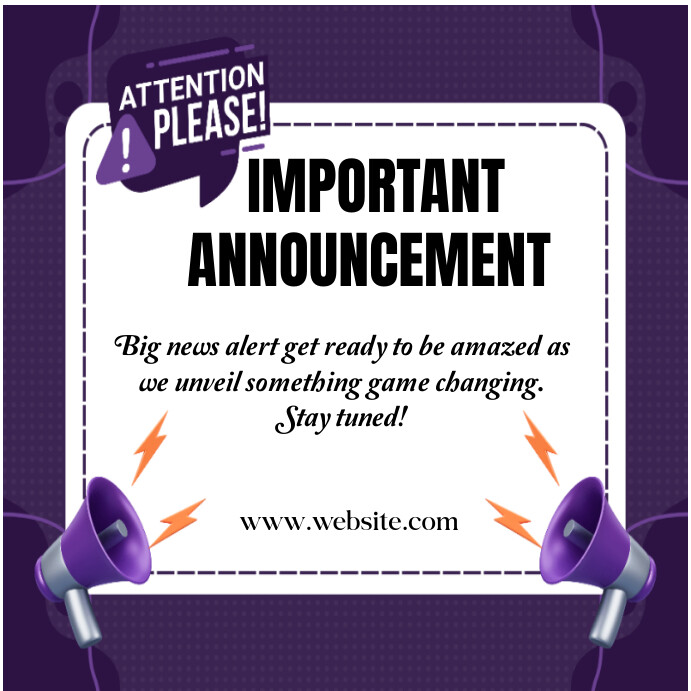 Purple Joyful Important Announcement Instagr Template | PosterMyWall