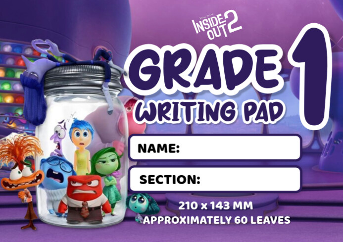 Plantilla de Purple Joyful Inside Out Grade 1 Writing Pad A4 | PosterMyWall