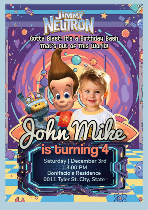 Purple Joyful Jimmy Neutron A4 Template | PosterMyWall