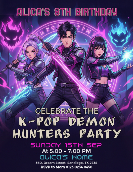 Plantilla de Purple Joyful K-pop Birthday Invitation Flyer (us Letter ...