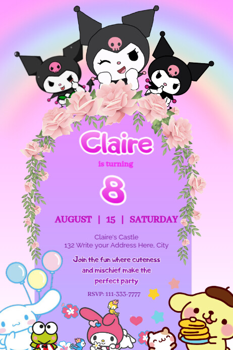 Purple Joyful Kuromi Birthday Invitation Poster Template | PosterMyWall