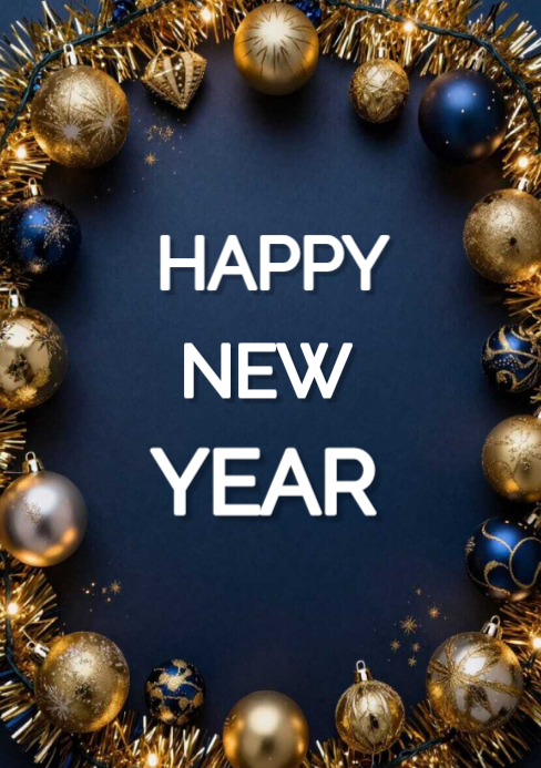 Purple Joyful Luxury Midnight Blue & Gold Ornaments Happy New Year 2026 ...