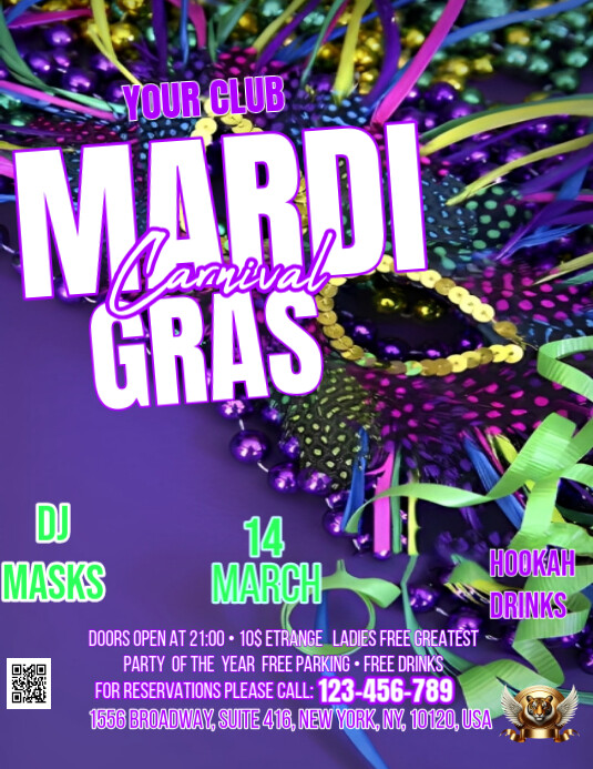 Purple Joyful Mardi Gras Carnival Flyer (us Letter) Template | PosterMyWall