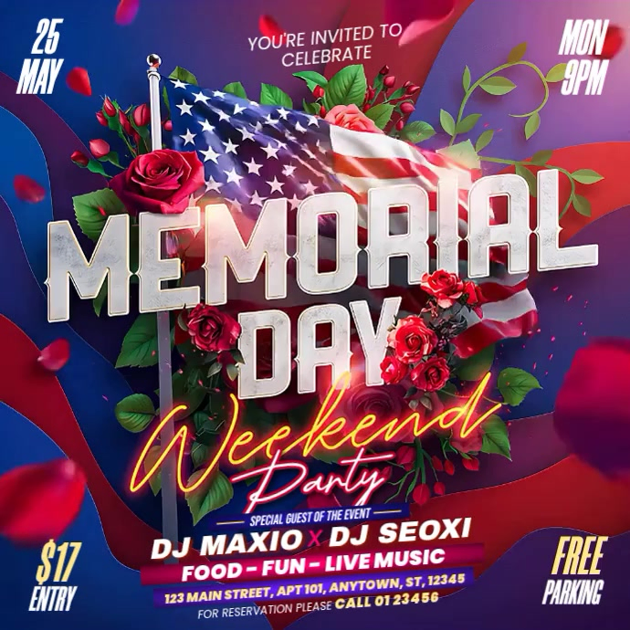 Memorial Day Party Square Template | PosterMyWall