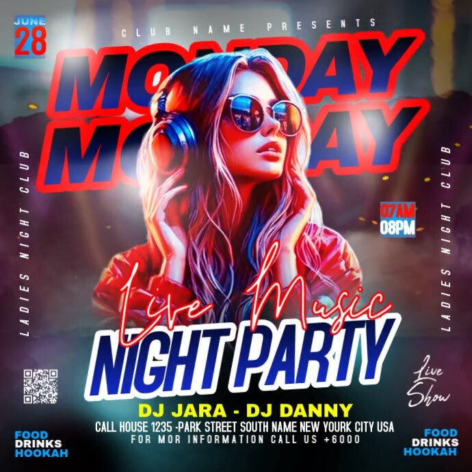 Copy of Purple Joyful Monday Night Party Square (1:1) | PosterMyWall