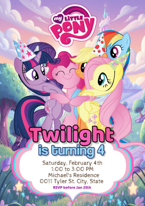 Plantilla de Purple Joyful My Little Pony A4 | PosterMyWall