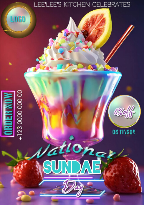 Plantilla de Purple Joyful National Sundae Day A4 | PosterMyWall